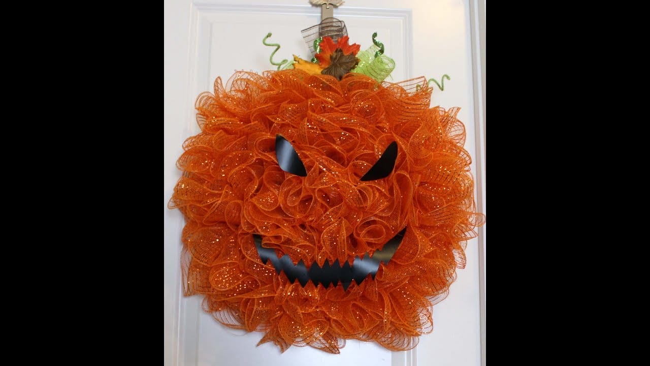 How to make a deco mesh pumpkin wreath ruffle pull through method ...